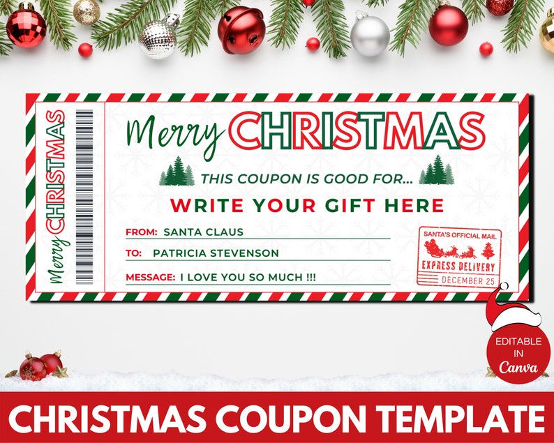 Christmas Coupon Template, Editable Christmas Gift Certificate ...