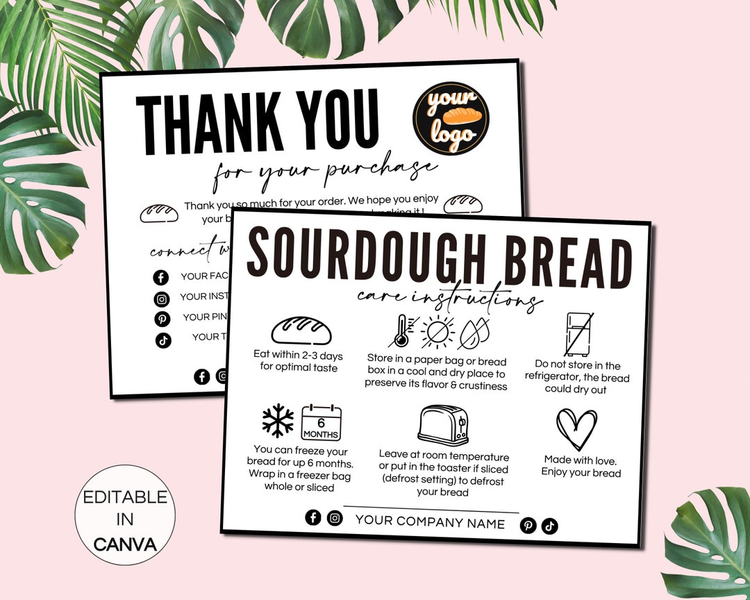 Sourdough Bread Care Card Template, Editable Sourdough Care ...