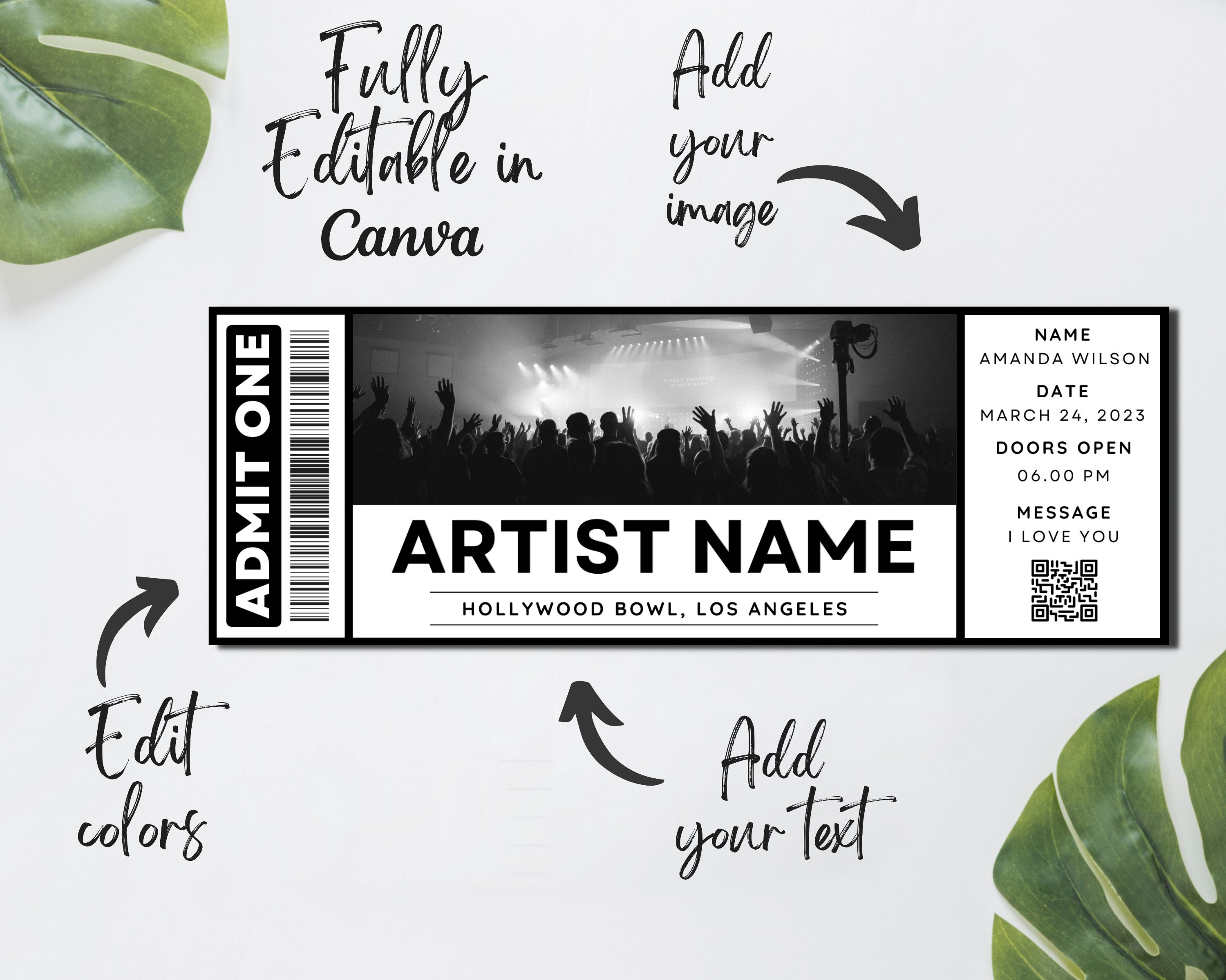 Editable Concert Ticket Template Printable Event Ticket - Etsy