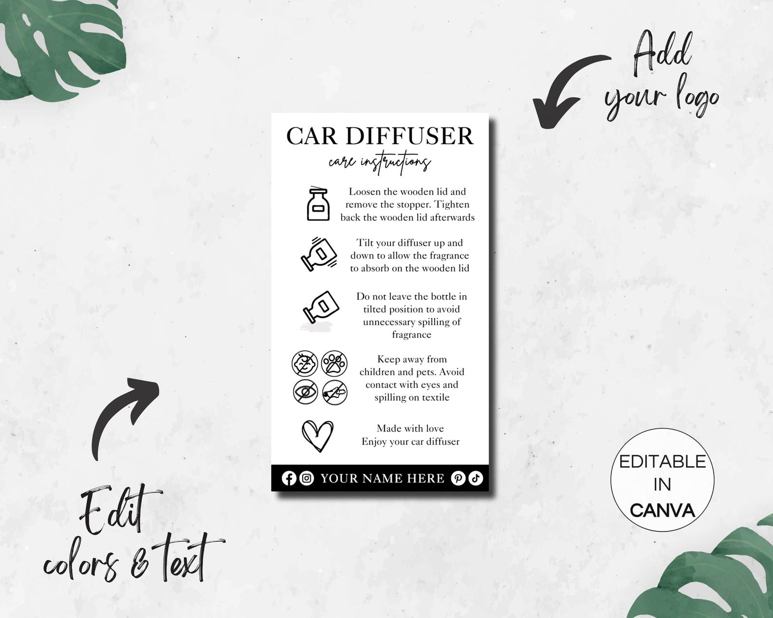 Car Diffuser Care Card Template: Editable Small Business Guide ...