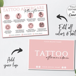 Tattoo Aftercare Card Template, Editable Tattoo Care Card, Printable ...