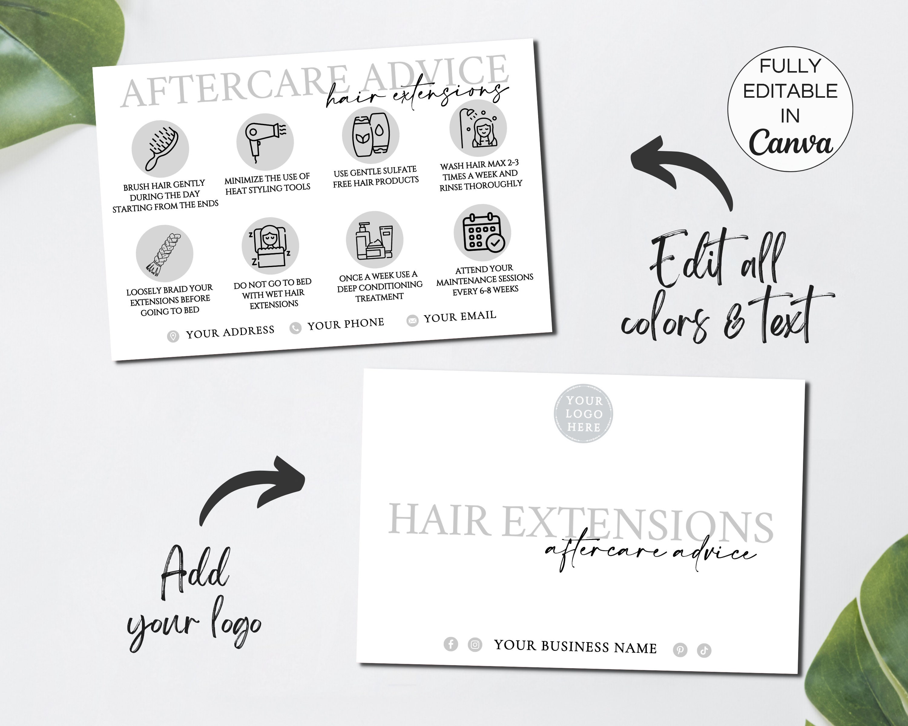 Hair Extensions Care Card, Printable Hair Extension Aftercare, Editable ...