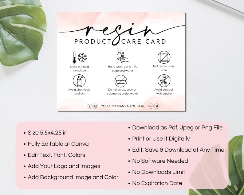 Resin Care Card Editable Template Printable Resin - Etsy