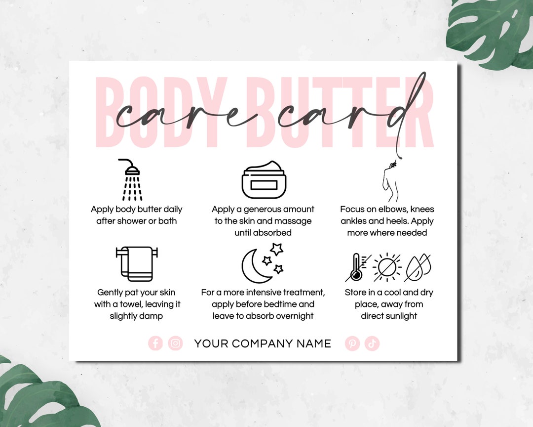 Body Butter Care Card Template, Editable Whipped Shea Butter Care ...
