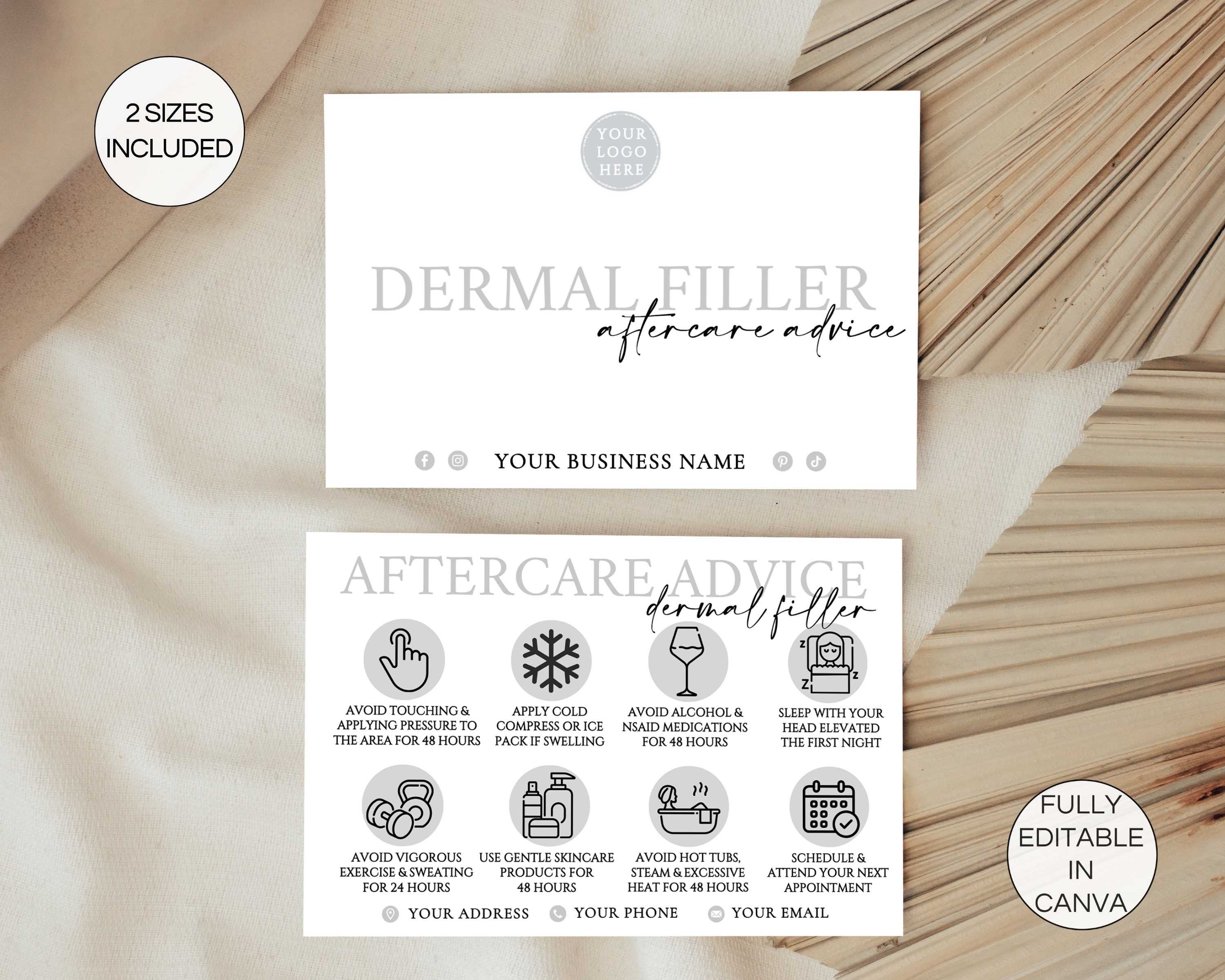 Editable Dermal Filler Aftercare Card, Printable Filler Care ...