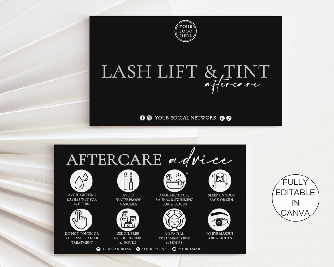 Lash Lift Tint Aftercare Card, Printable Lashes Lift Care Cards ...