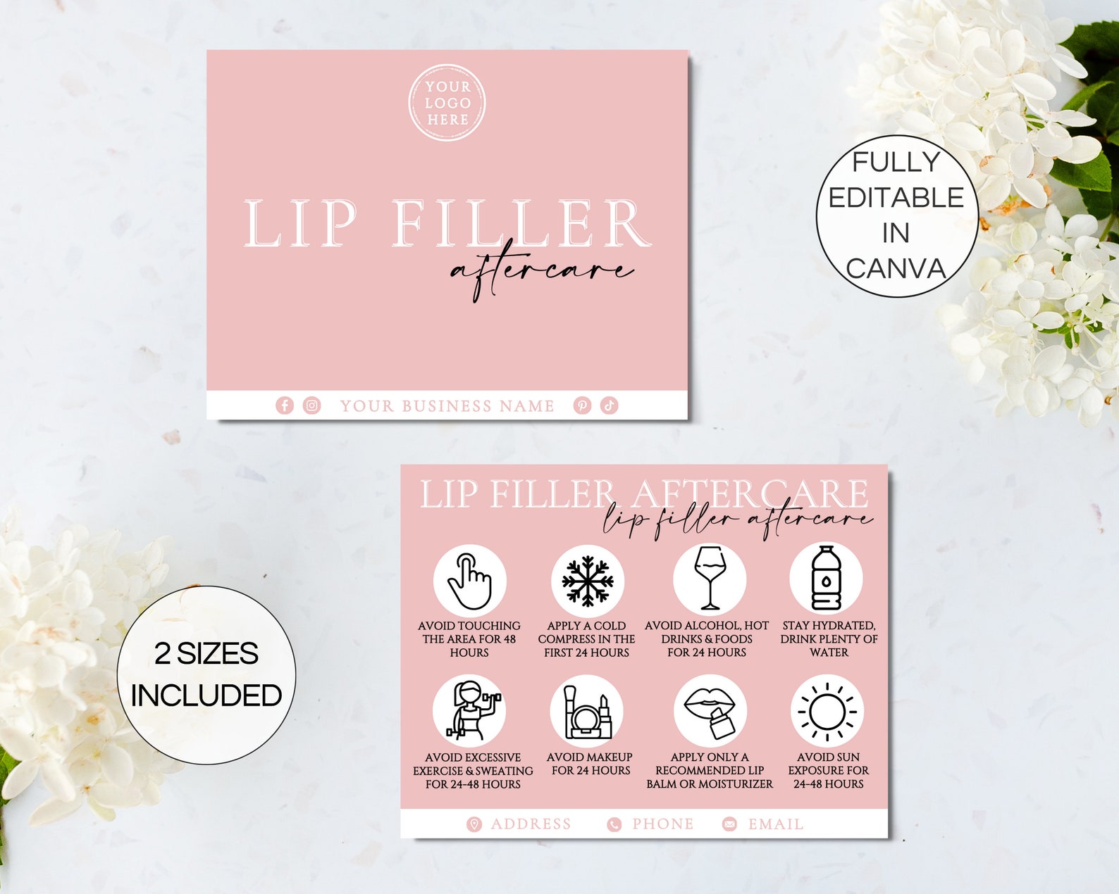 Lip Filler Aftercare Card, Editable Lip Injections Care Guide ...