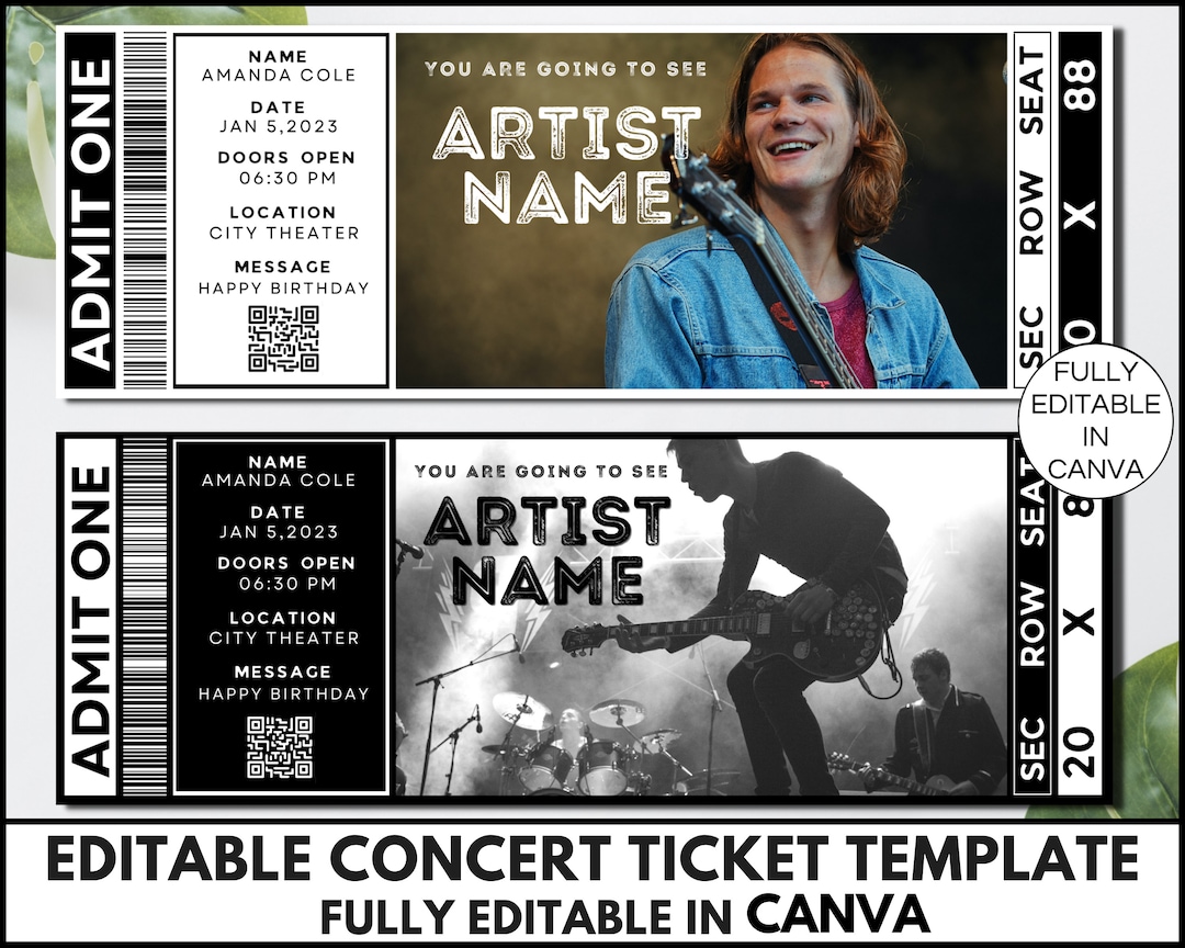 Editable Concert Ticket Canva Template, Printable Event Ticket, Custom ...