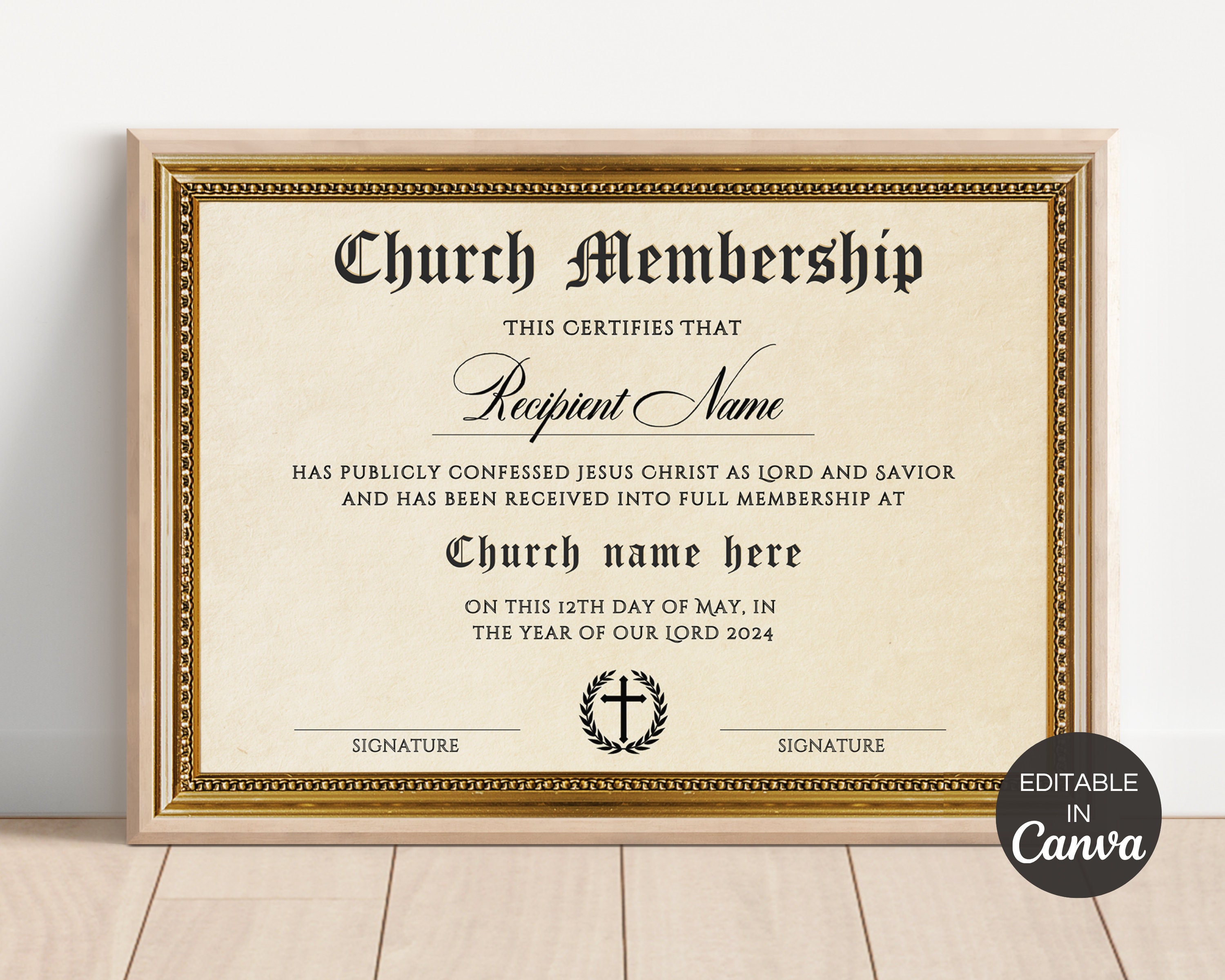 Church Membership Certificate, Editable Certificates of Membership ...