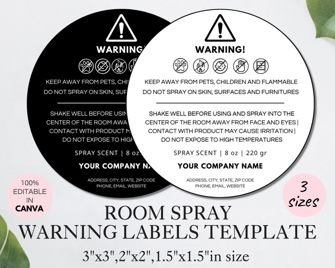 Editable Room Spray Warning Label Canva Template, Printable Spray ...