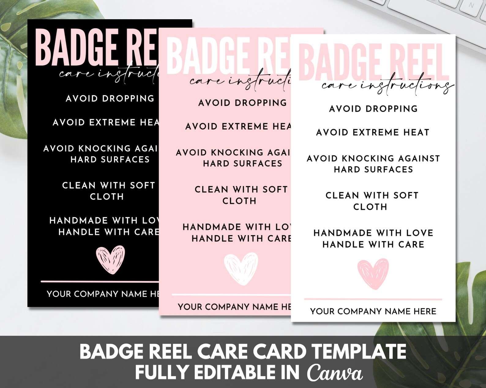 Editable Badge Reel Care Card Template, Printable Badge Reel Care ...
