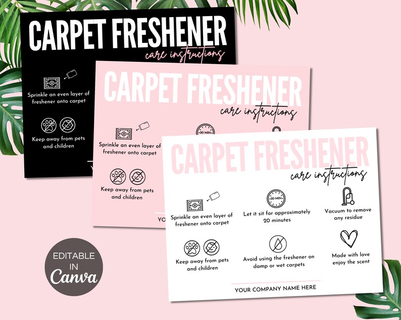 Carpet Freshener Care Card Template, Editable Rug Scented Powder Care ...