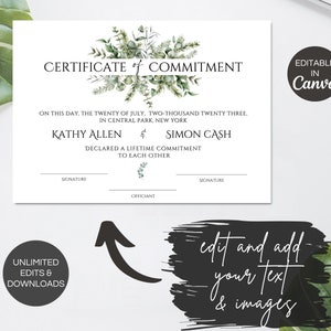 Certificate of Commitment Editable Template, Greenery Commitment ...