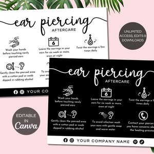 Ear Piercing Aftercare Card Template, Editable Piercing Guide Card ...