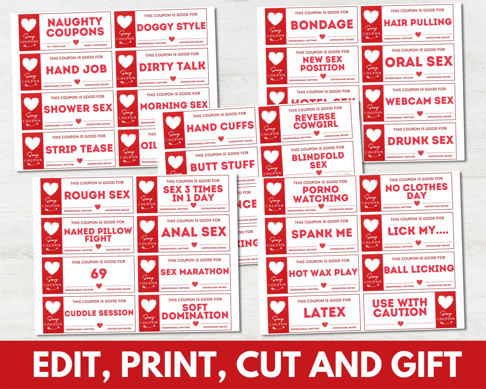 Naughty Coupons Template. Printable Naughty Coupon Book, Editable Sex ...