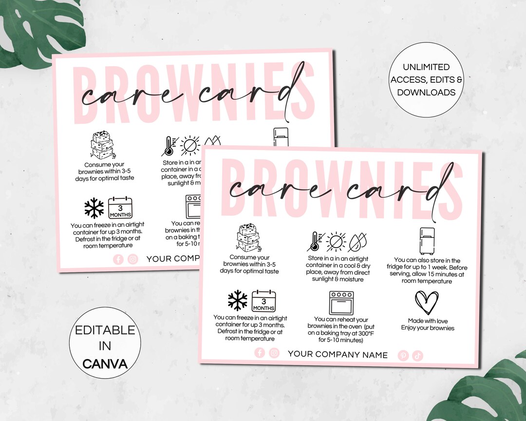 Brownies Care Card Template, Editable Brownie Care Instructions ...