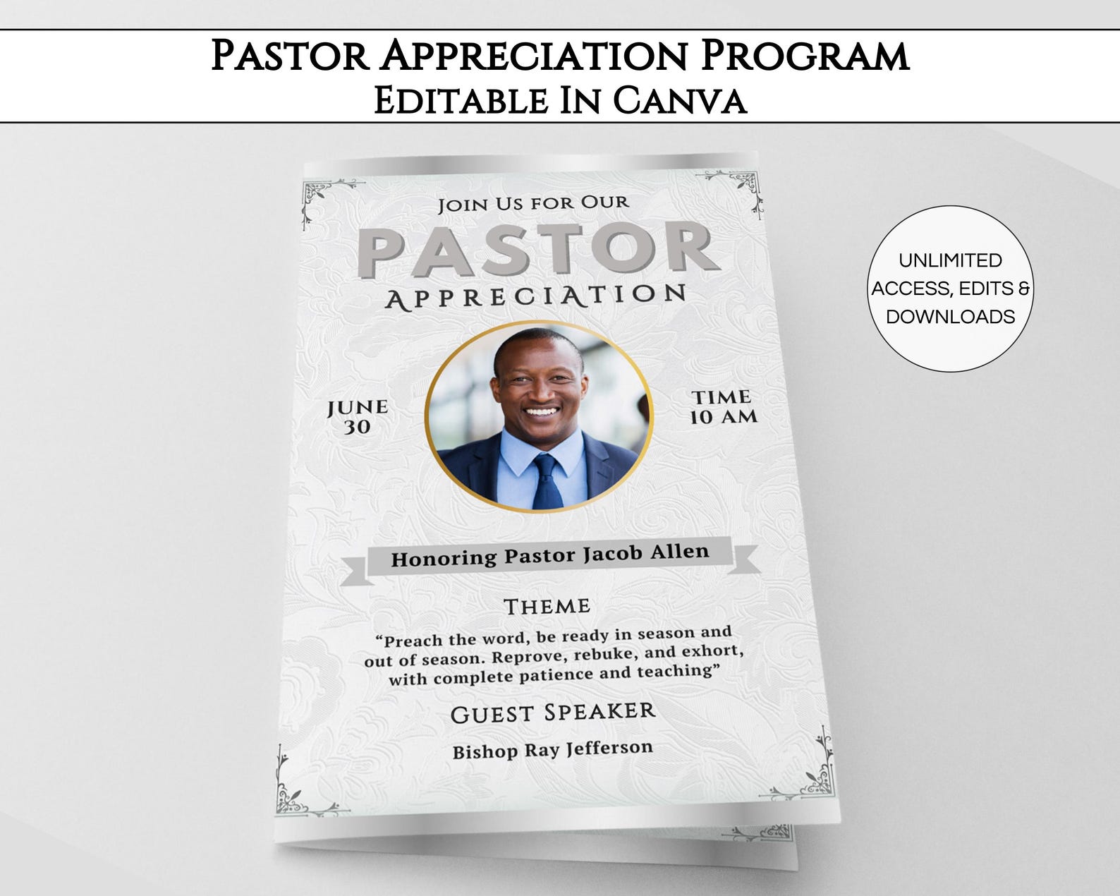Pastor Appreciation Program Template, Editable Pastor Installation ...