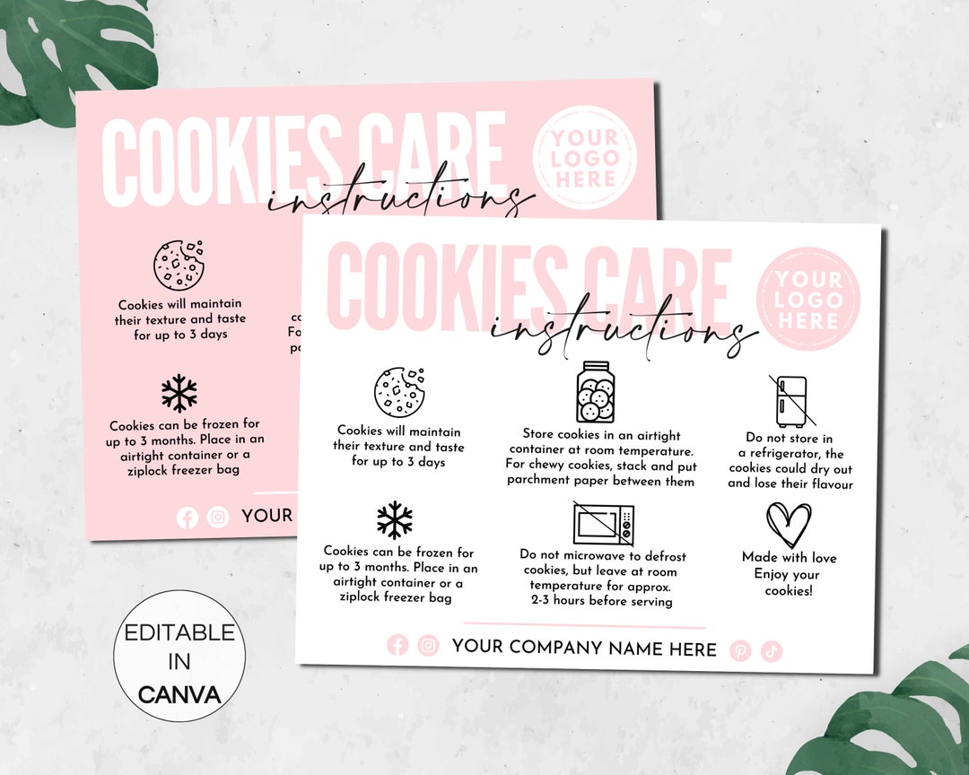 Editable Cookie Care Card Template Canva, Printable Cookies Care ...