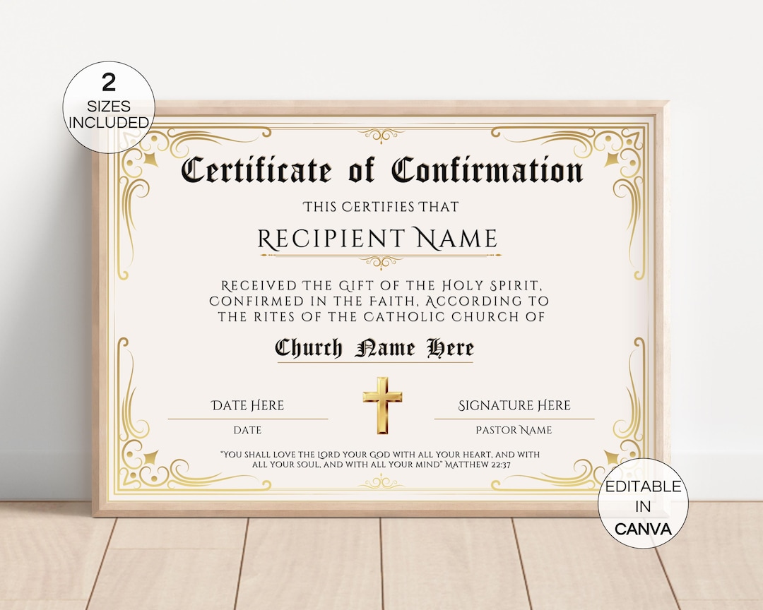 Editable Certificate of Confirmation, Religious Catholic Confirmation ...