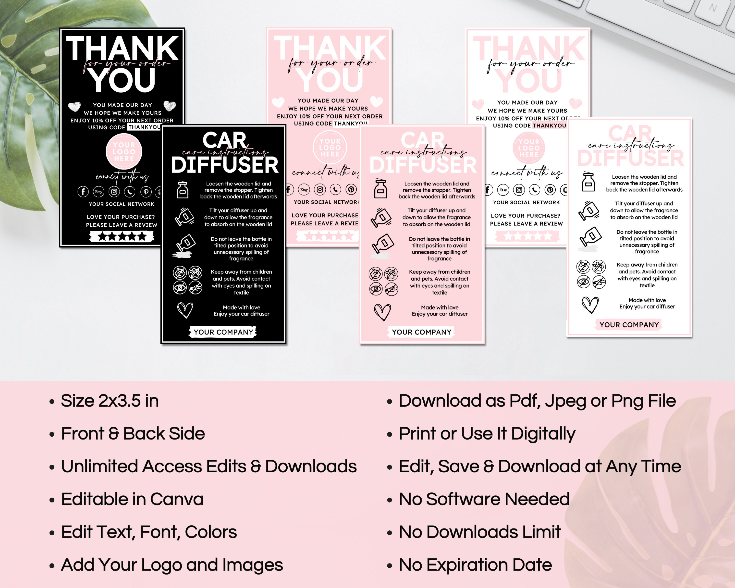 Editable Car Diffuser Care Card, Printable Car Diffuser Care Guide ...