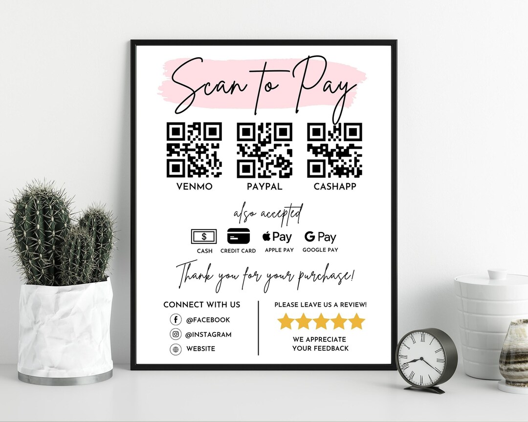 QR Code Sign, Editable Scan to Pay Sign, Printable Payment Sign, Custom ...