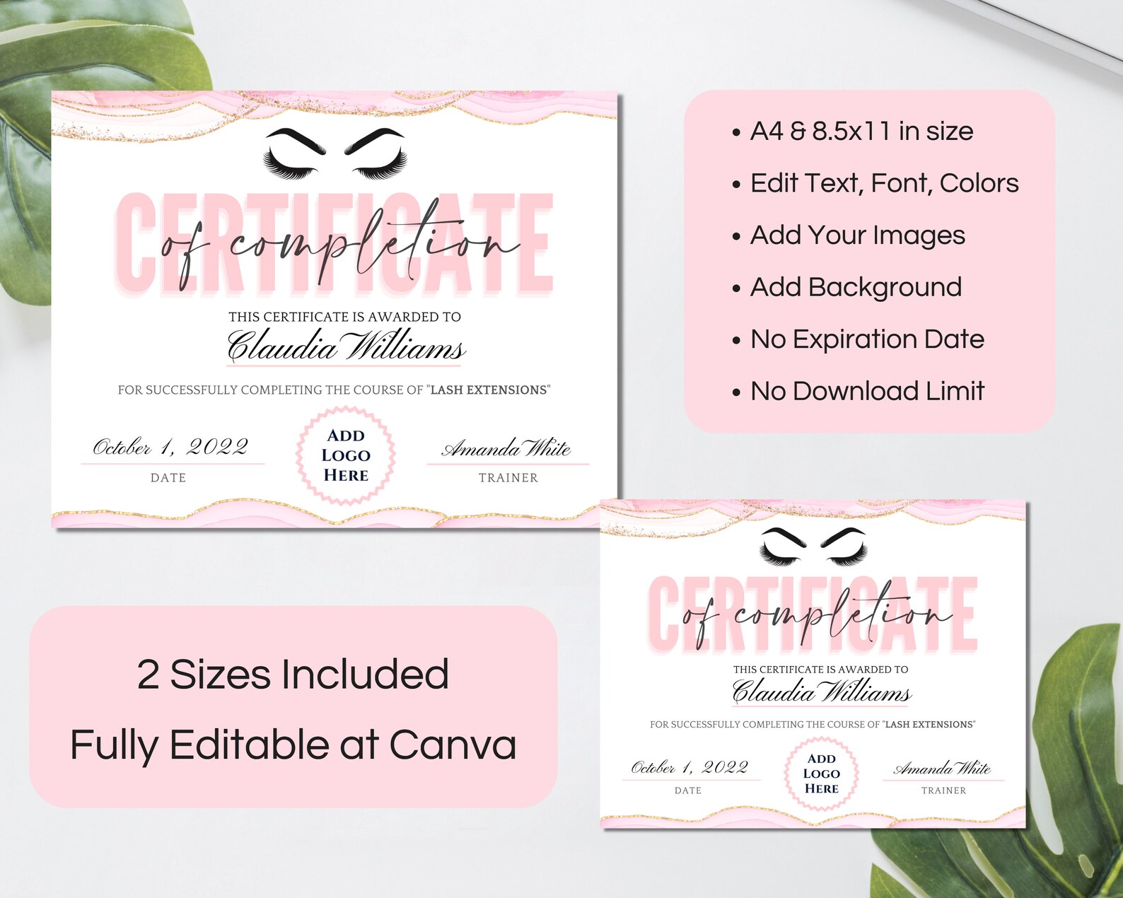 Lash Certificate of Completion Editable Template Lash - Etsy