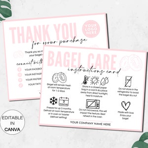 Bagel Care Card Template, Editable Bagel Care Instructions, Printable ...