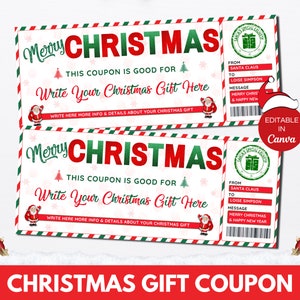 Christmas Gift Coupon Template, Editable Christmas Gift Certificate ...