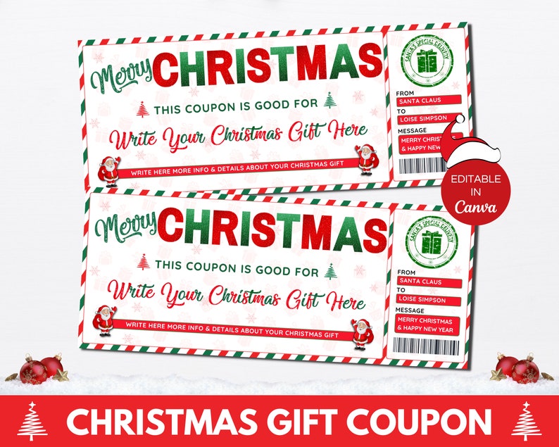Christmas Gift Coupon Template, Editable Christmas Gift Certificate ...