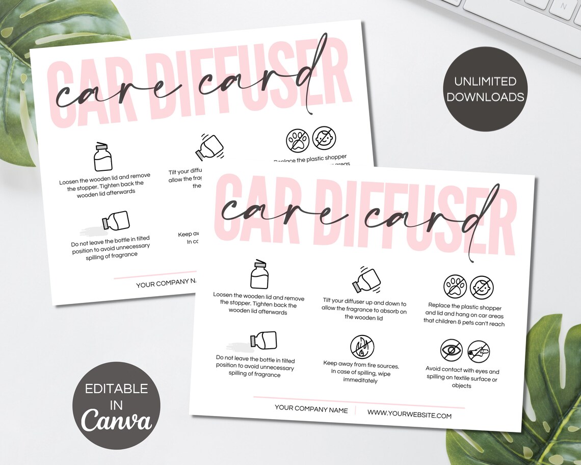 Car Diffuser Care Card Template Car Diffuser Care Guide - Etsy