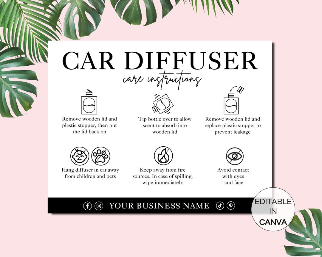 Car Diffuser Care Card Template, Car Diffuser Care Guide, Editable Oil ...