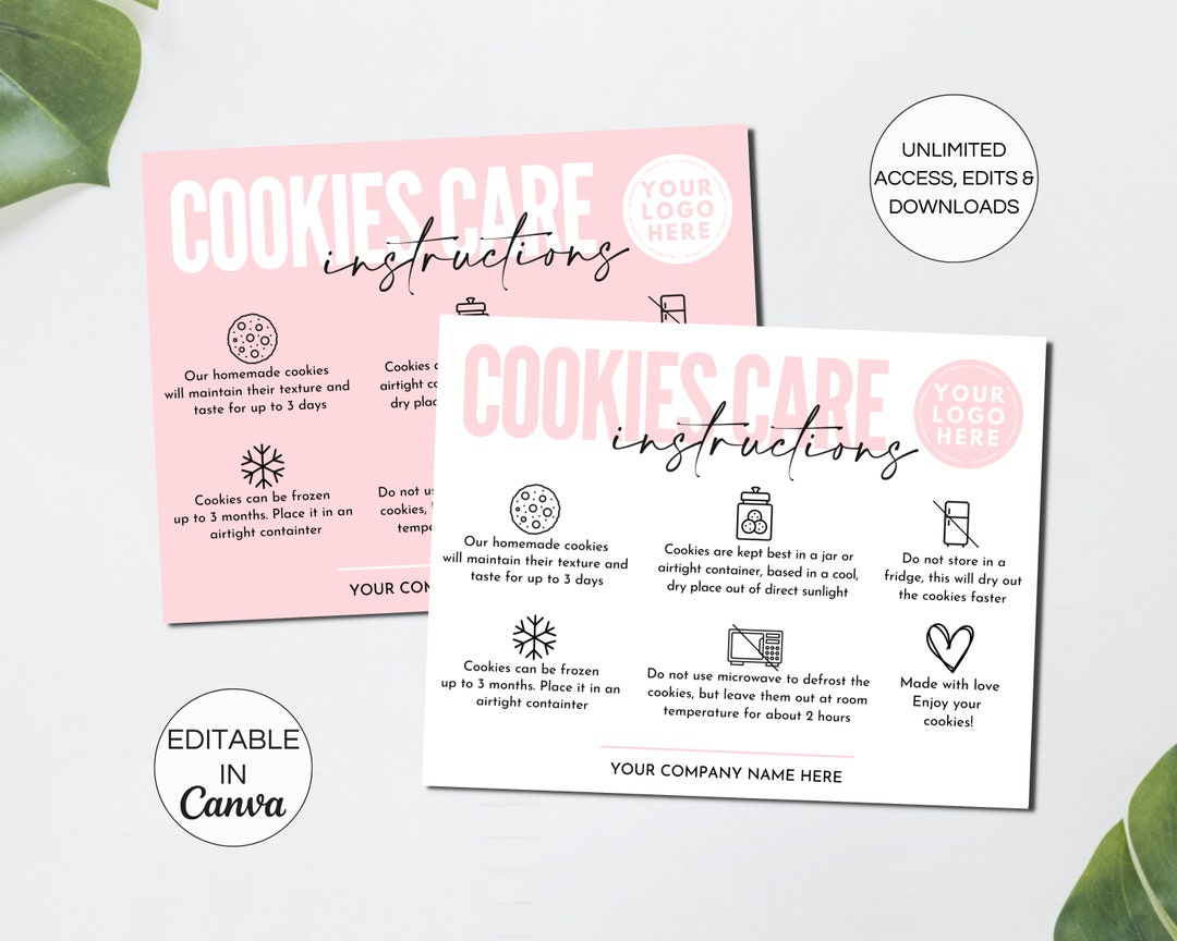 Editable Cookie Care Card Template Canva, Printable Cookies Care ...