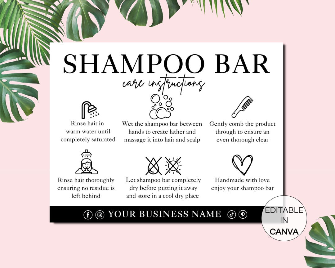 Shampoo Bar Care Card Template, Editable Solid Shampoo Care ...