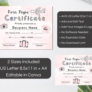 First Flight Certificate for Kids, Editable Toddler's First Flight ...