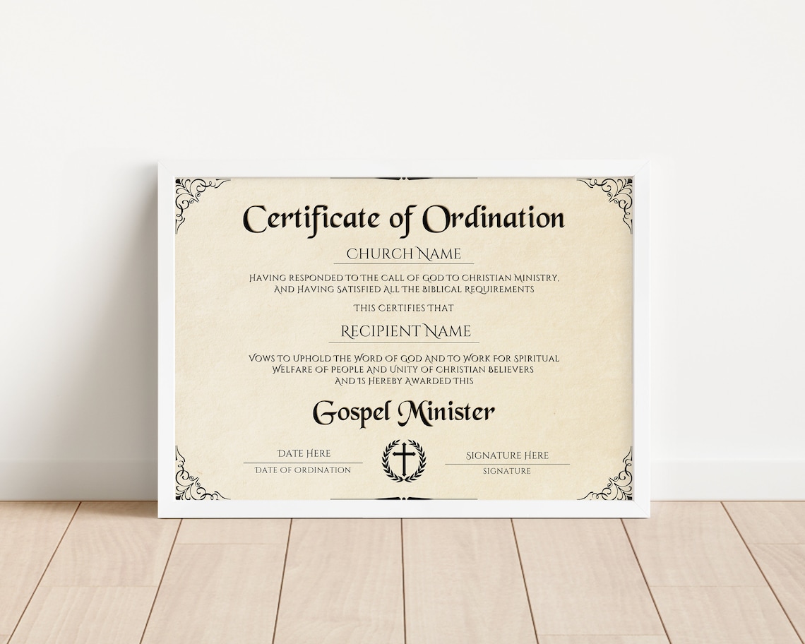 Certificate of Ordination Template Ordained Minister Editable - Etsy