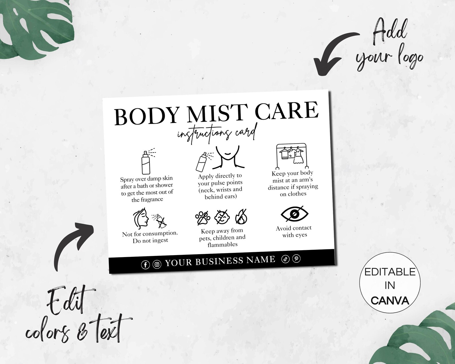 Body Mist Care Card, Printable Body Spray Fragrance Instructions Cards ...