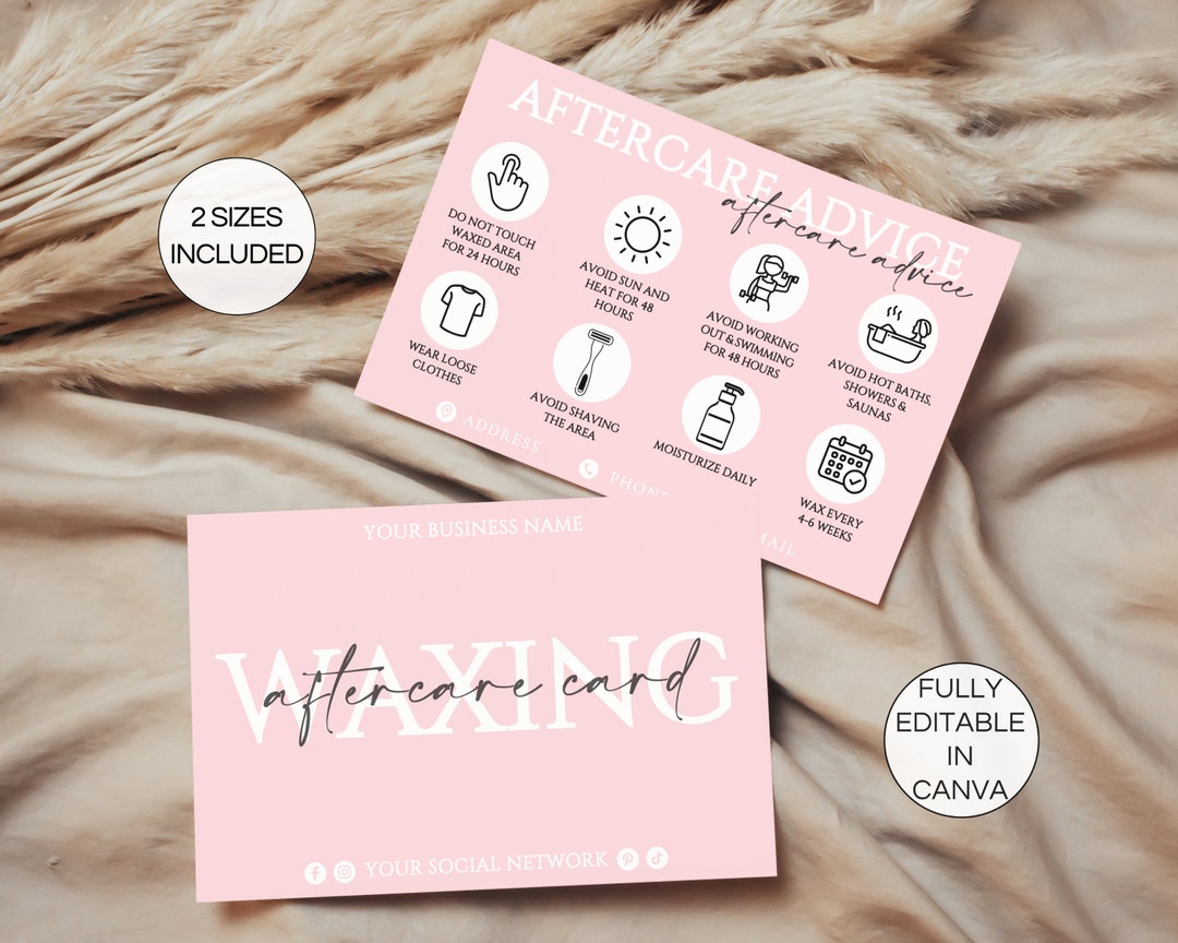 Waxing Aftercare Card, Printable Hair Wax After Care Cards, Editable ...