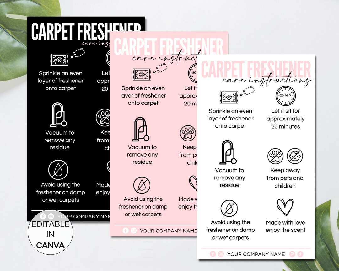 Carpet Freshener Care Card Template, Editable Rug Scented Powder Care ...