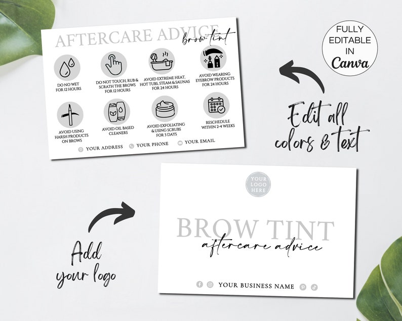 Brow Tint Aftercare Card, Editable Brows Tint Care Cards, Printable ...