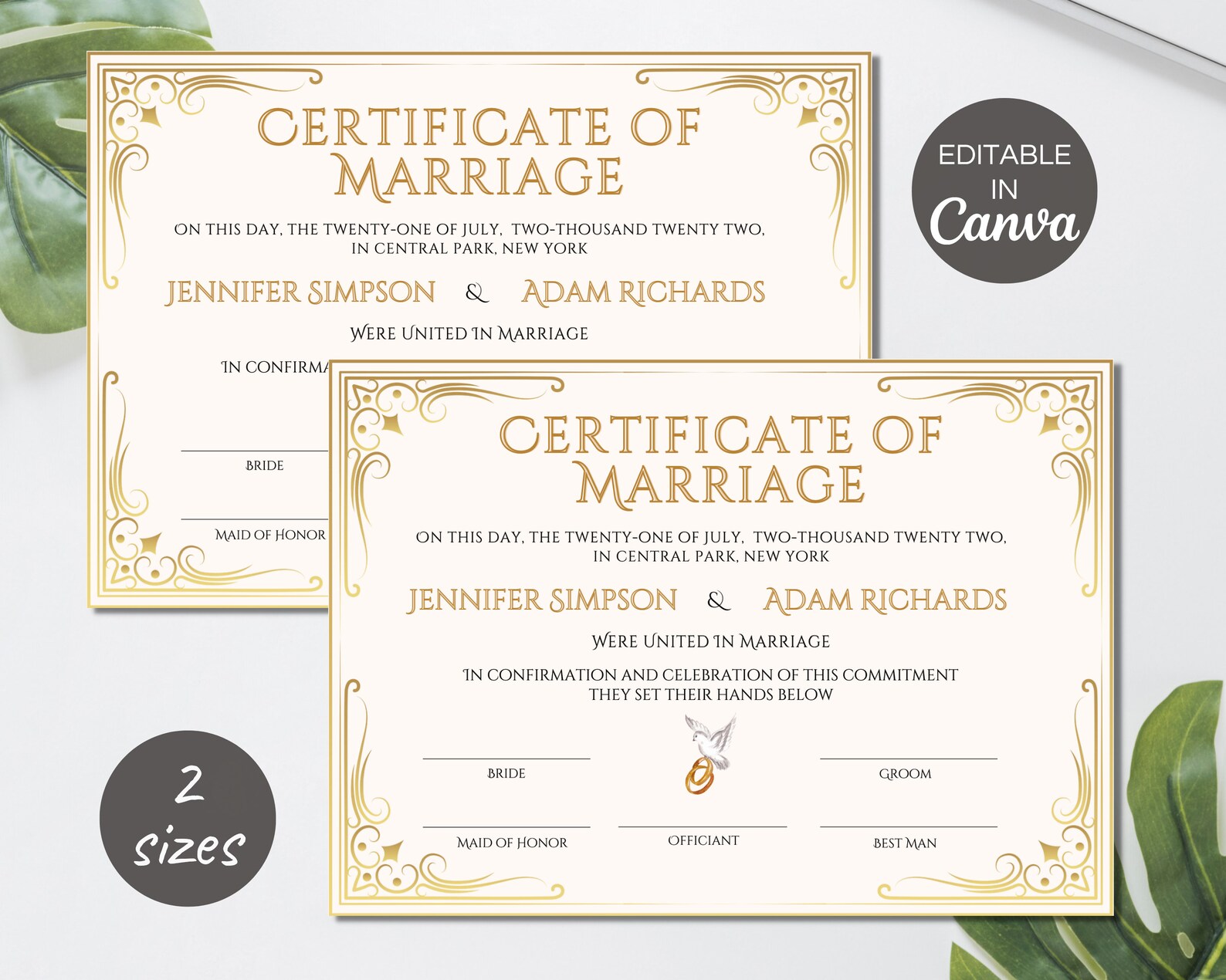 Wedding Certificate Template Editable Certificate of - Etsy