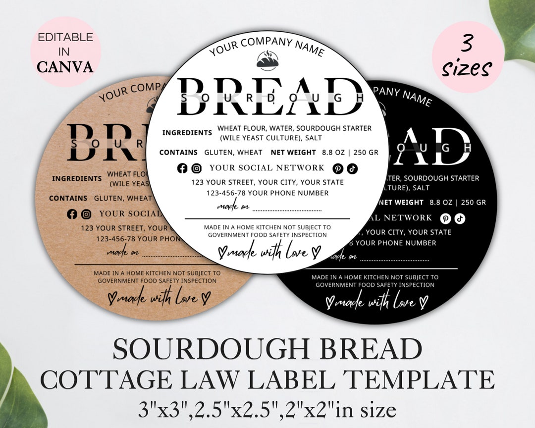 Sourdough Bread Cottage Law Label, Editable Sourdough Bread Cottage ...