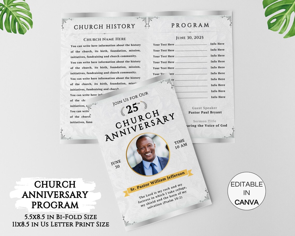 Church Anniversary Program Template, Editable DIY Church Anniversary ...