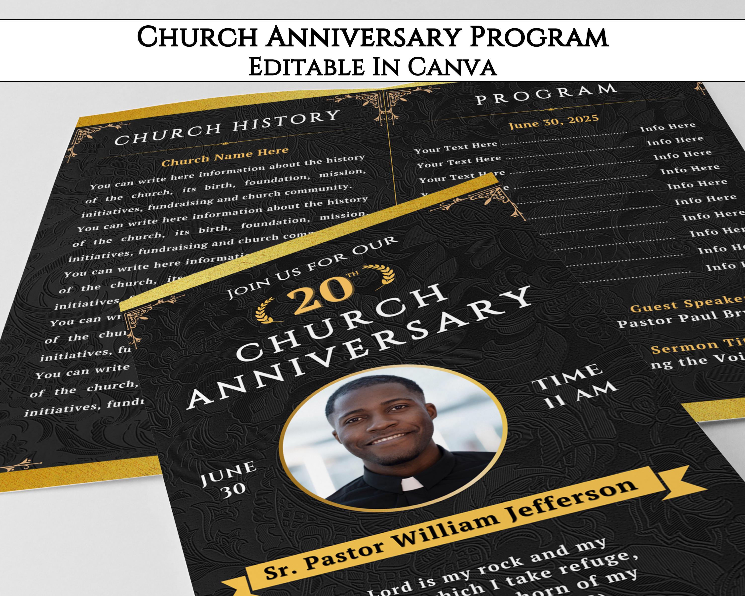 Church Anniversary Program, Printable DIY Churchanniversary Bulletin ...