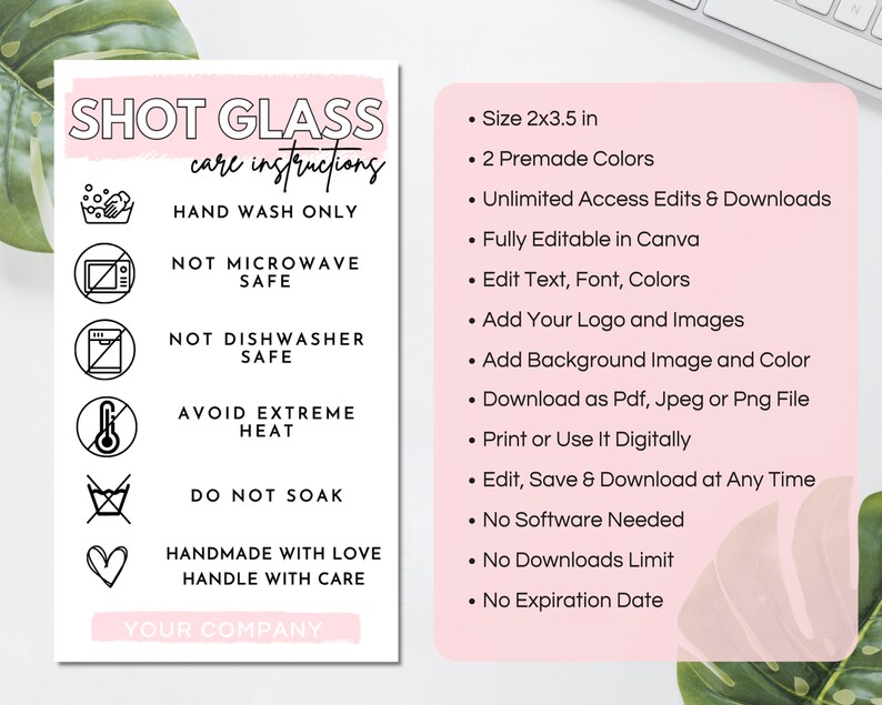 Printable Shot Glass Care Card Template, Editable Shot Glasses ...