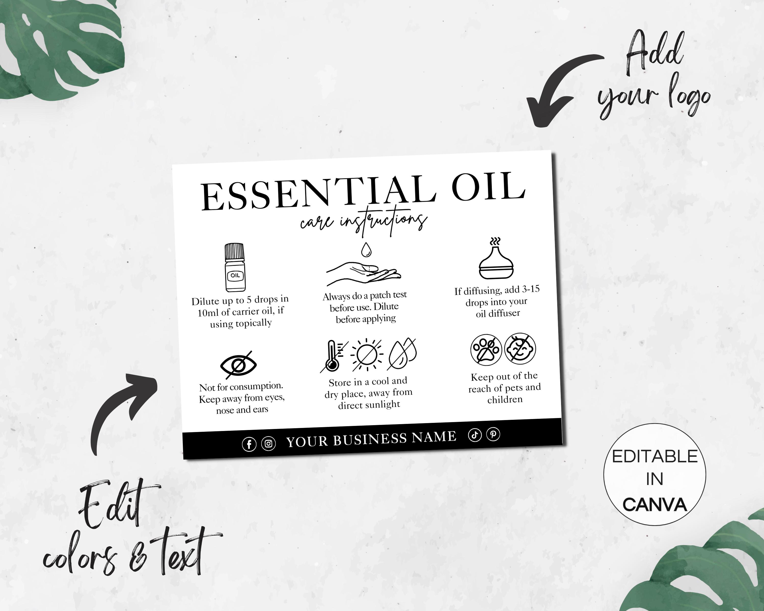 Essential Oil Care Card, Printable Essential Oils Instructions Cards ...