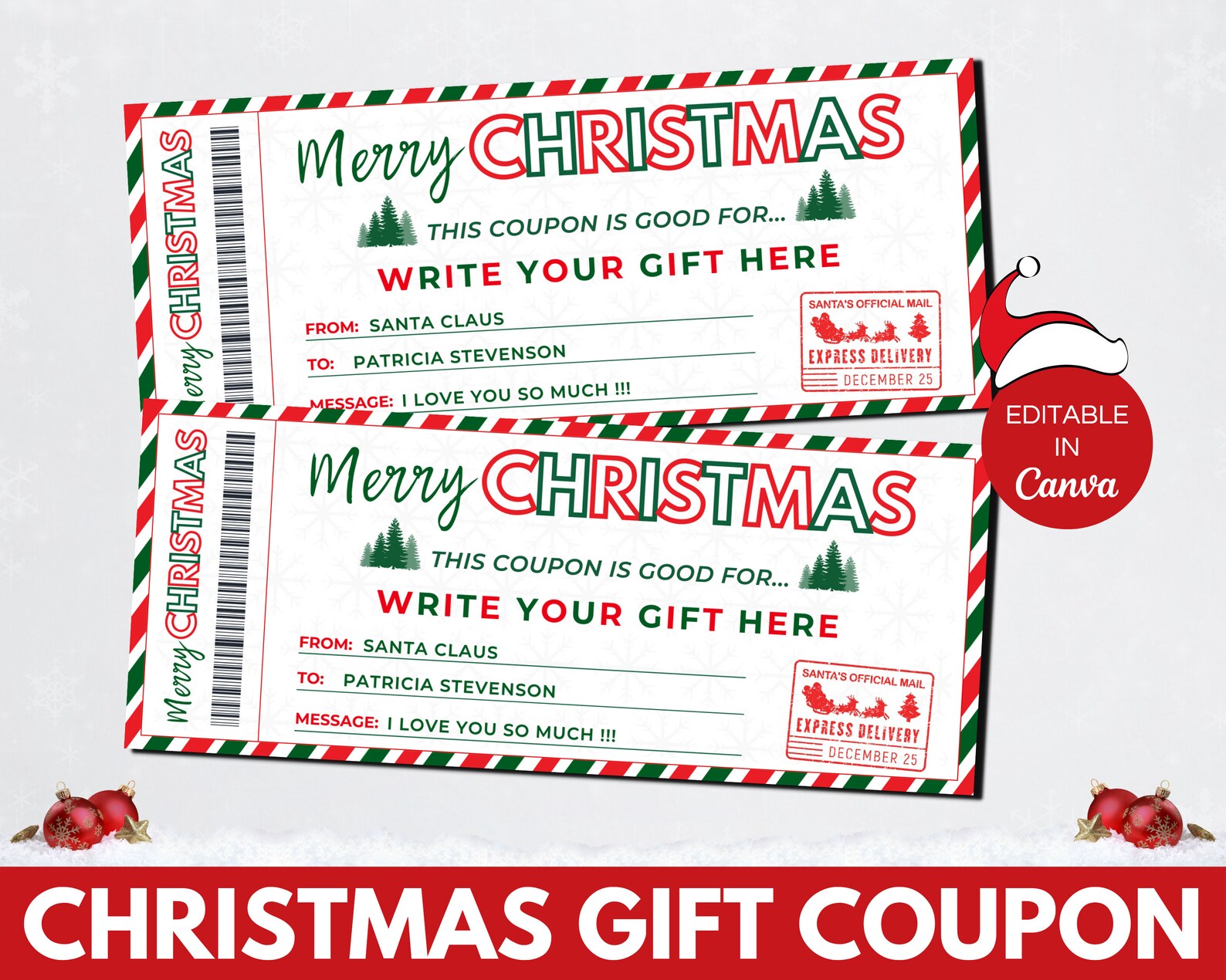 Christmas Coupon Template, Editable Christmas Gift Certificate ...