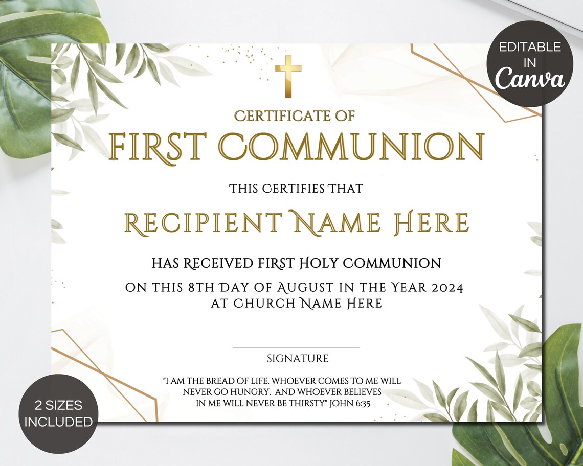First Communion Certificate, Printable Holy Communion Certificates ...