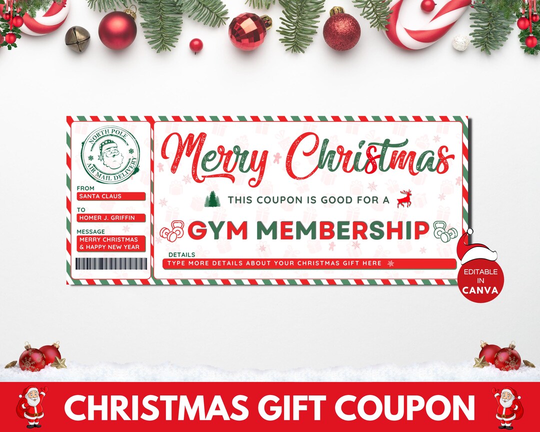 Christmas Gym Membership Gift Certificate Template, Editable Gym ...