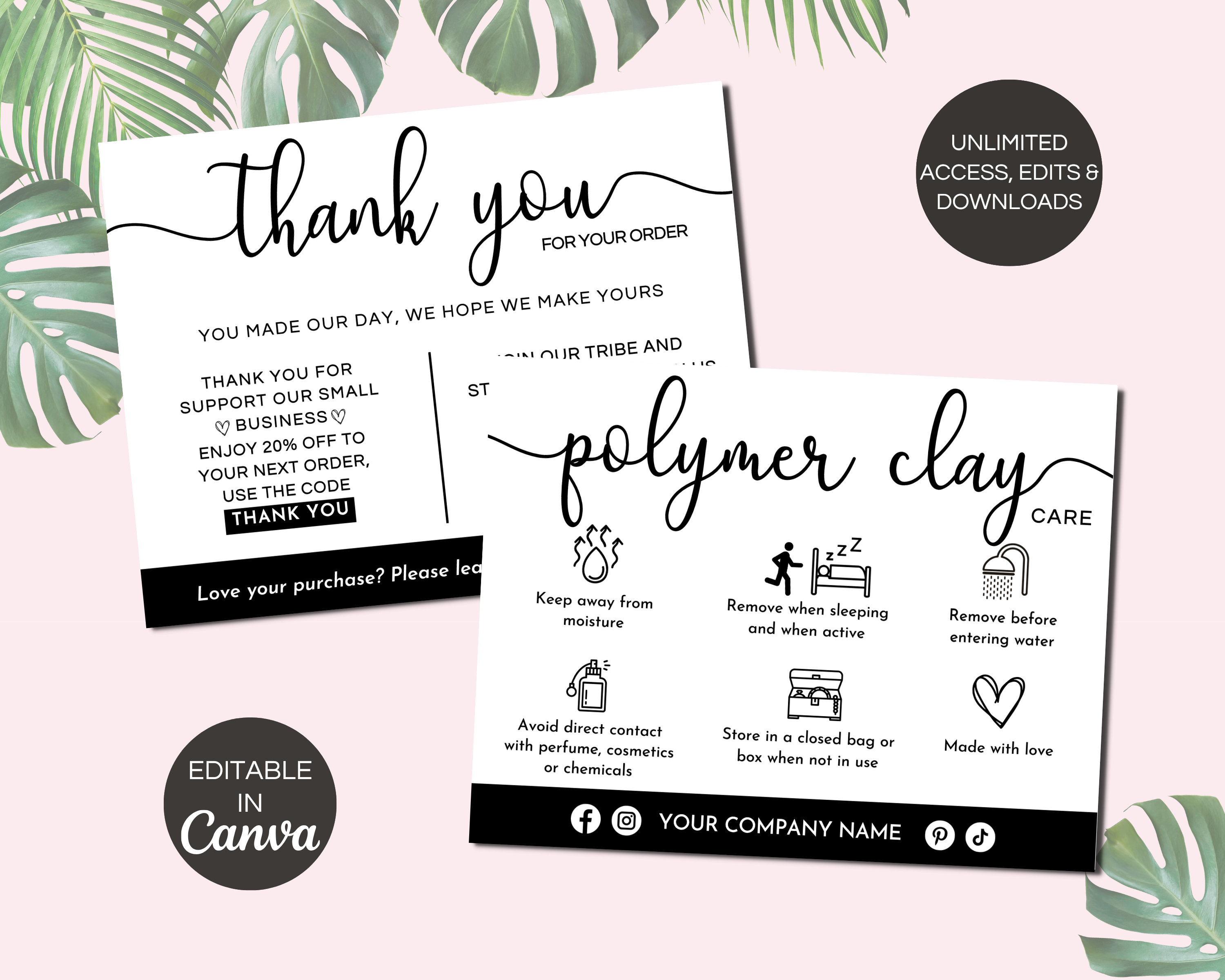 Editable Polymer Clay Jewels Care Card, Polymer Jewelry Instructions ...