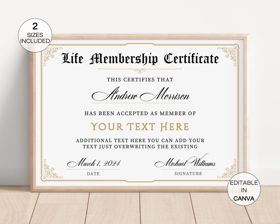Editable Certificate of Life Membership, Religious Certificates, Canva ...